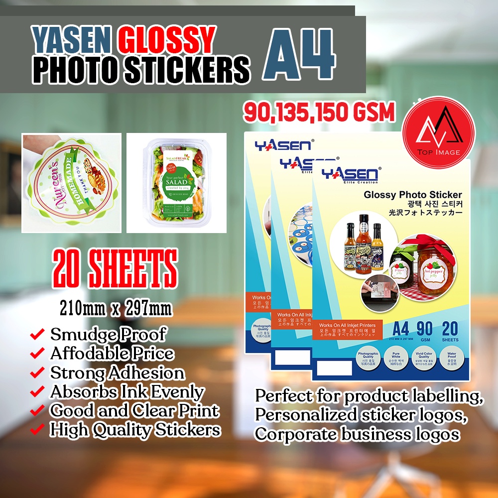 5pack Yasen Matte Glossy Photo Sticker Label A4 | Shopee Philippines