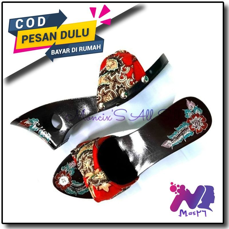 KAYU Wooden [BATIK HOLE] WOODEN HEELS HOLE SANDALS (BATIK STRAP MOTIF ...