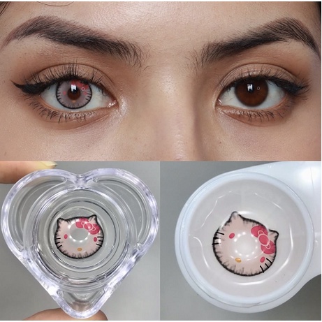 UYAAI Contact Lens Pink Color Hello Kitty Shape Cute 2 Pcs. | Shopee ...
