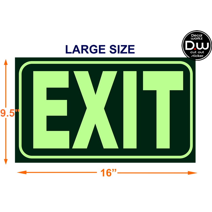 Fire Exit Entrance Sign Luminous / Glow in the Dark Cut-Out Sticker in ...