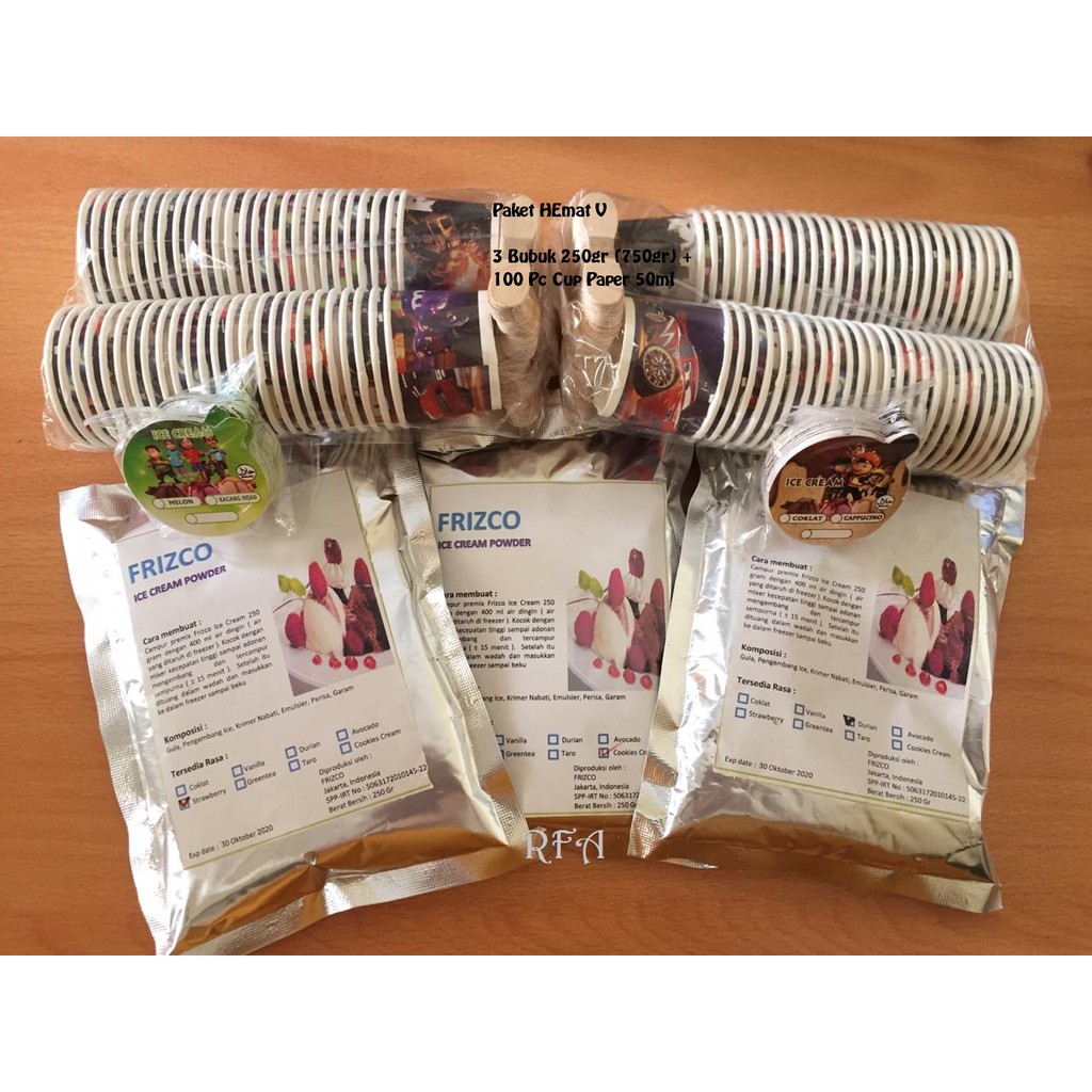 Frizco Ice Cream Ingredients Package (3 Powder 250gr, 50ml cup 2 ...