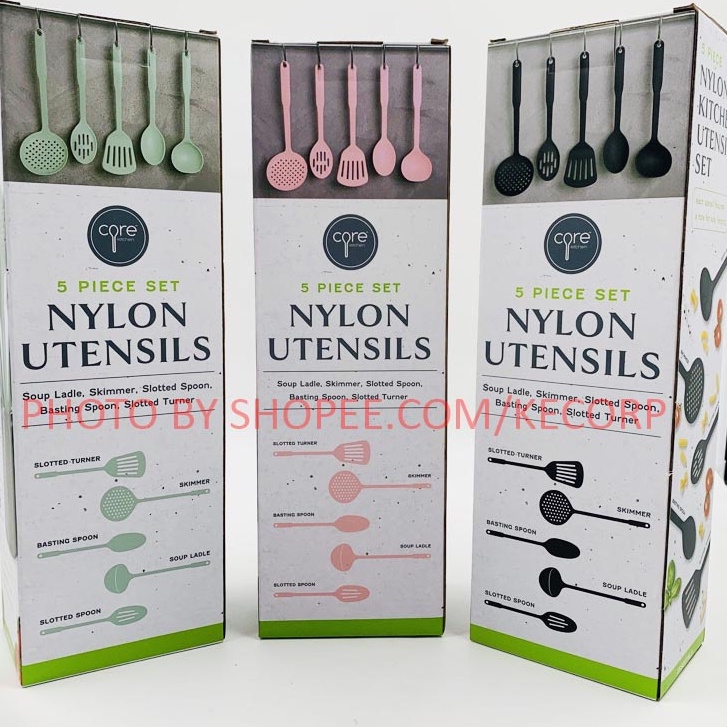 Nylon Utensils 5 PIece Set (Turner, Skimmer, Spoon, Ladle, Slotted ...
