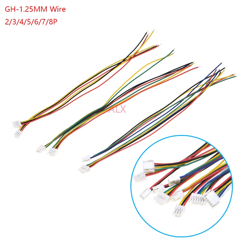 10Pcs Micro JST GH 1.25 2/3/4/5/6/7/8 Pin Male Plug Connector With Wire Cables 150mm Single ...