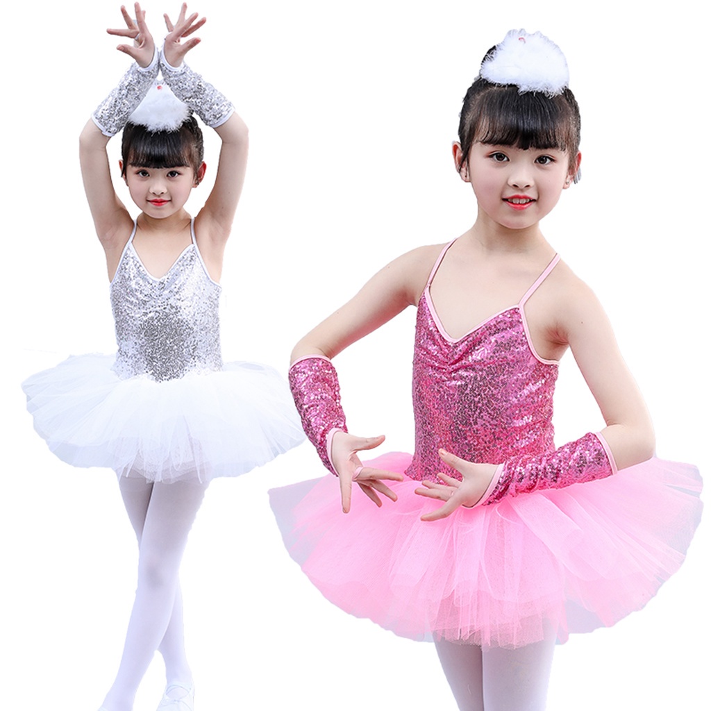 Kids Girls White Ballet Dress Sequins Swan Tutu Skirt Children's Gym ...