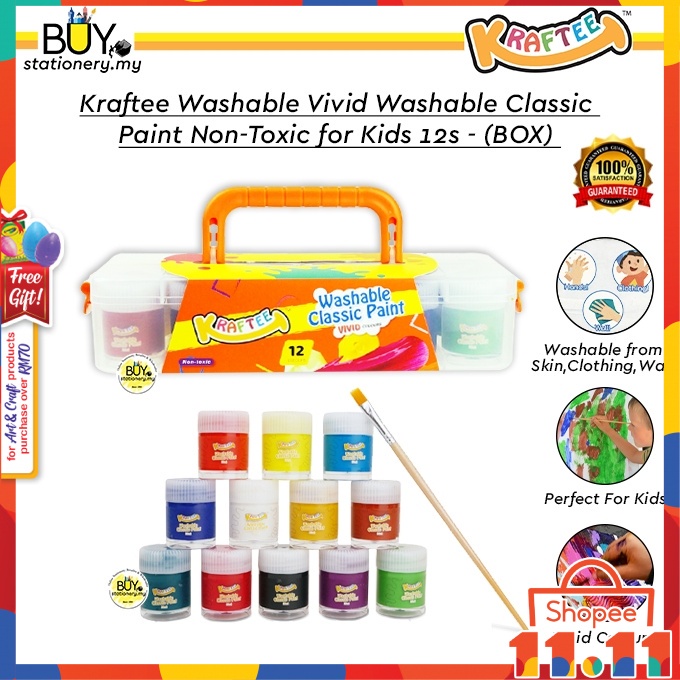 [Shop Malaysia] Kraftee Washable Classic Paint Vivid Watercolours Non ...