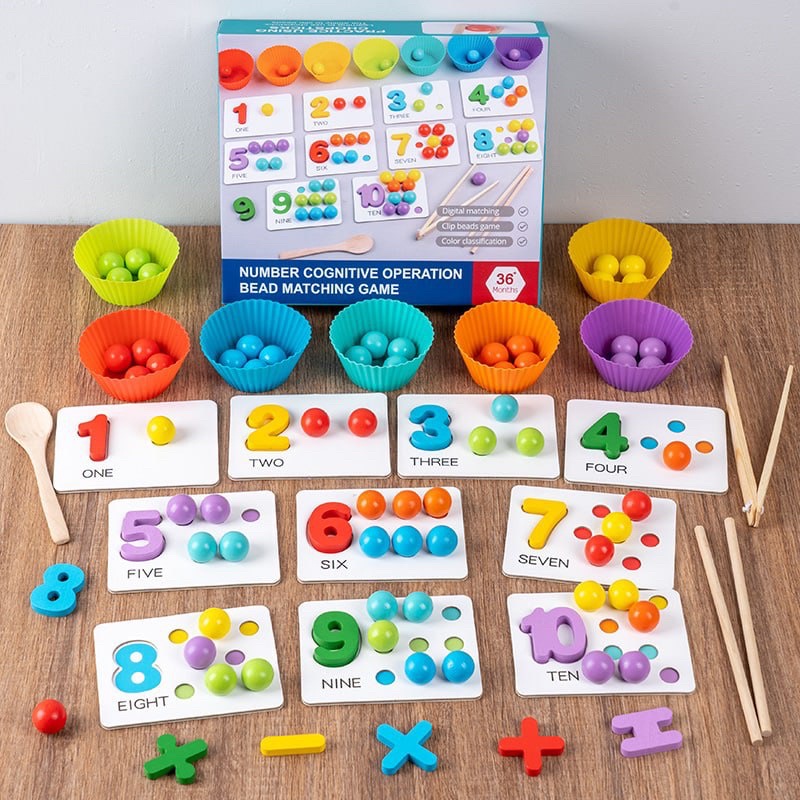 Wooden Number Cognitive Bead Matching Game /Wooden Peg Board Beads Game ...