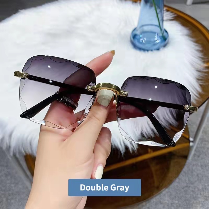 YOUJ HD Polarized Anti-UV400 Gradient Lens Metal Rimless Sunglasses for ...