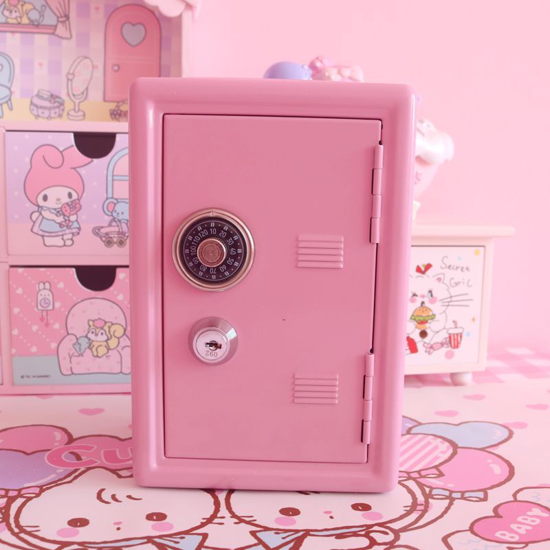 ins Girl Heart Safe Box Pink Decorative Storage Piggy Bank Metal Iron ...