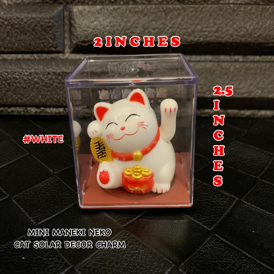 LUCKY CHARM 999 MINI WHITE MANEKI NEKO CAT SOLAR DECOR CHARM FEGURINE ...