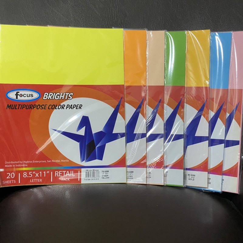 20 Sheets Focus Brights Multipurpose Color Paper 8.5x11 75GSM Single ...