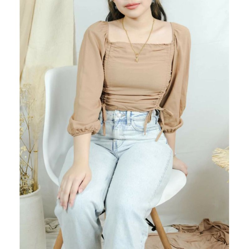 Olivia 2-way Ruched Longsleeves Top - Feyt Kiamco | Shopee Philippines