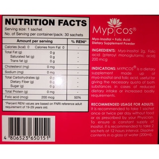 Mypicos ORIGINAL PCOS Myo-inositol w/ Folic Acid Dietary Supplement ...