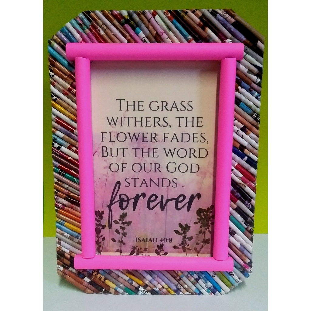 4R PINK PHOTO FRAME DESIGN WITH BIBLE VERSE “THE GRASS WITHERS, THE ...