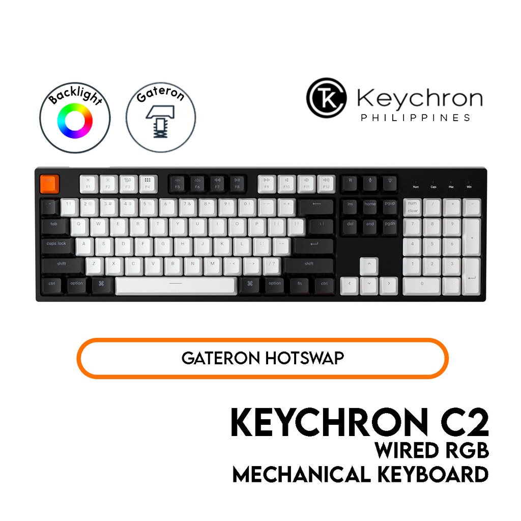 Keychron C2 Mechanical Keyboard (Full Size Layout, Wired, RGB, Gateron ...