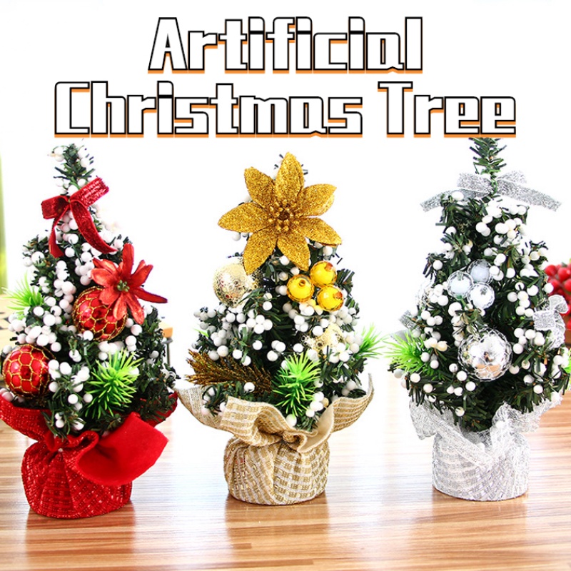 20CM Mini Desktop Christmas Tree Table Ornaments Artificial Xmas Tree ...