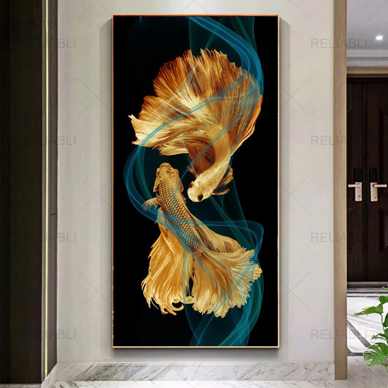 Light Luxury New Chinese Style Golden Fish Abstract Decorative Canvas ...