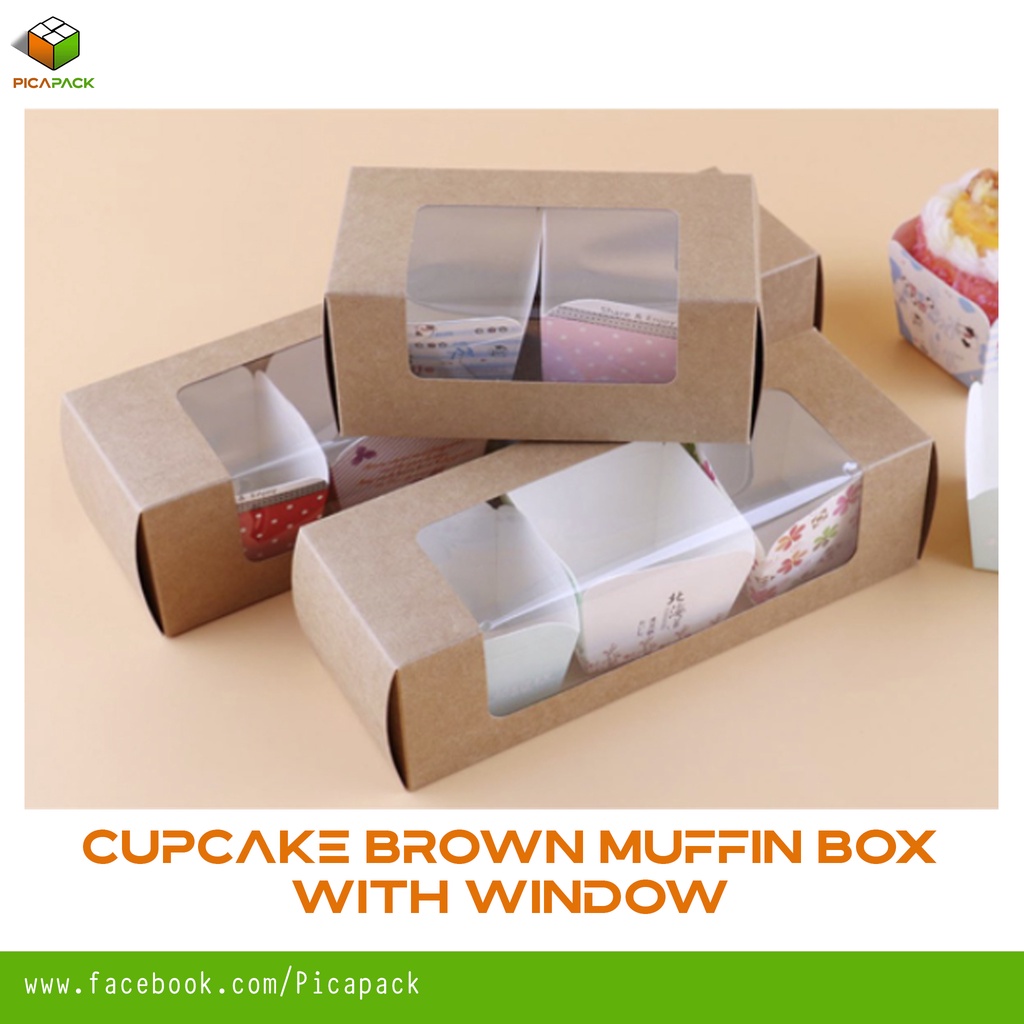 2 / 3 holes Cupcake Brown Muffin Box window for cupcakes, cookies ...