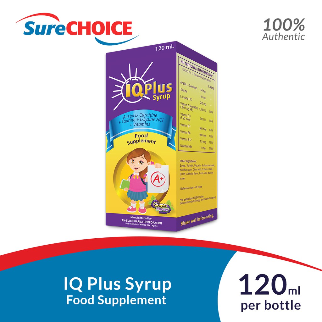 IQ Plus Syrup Acetyl L-Carnitine + Taurine + L-Lysine HCI + Vitamins ...
