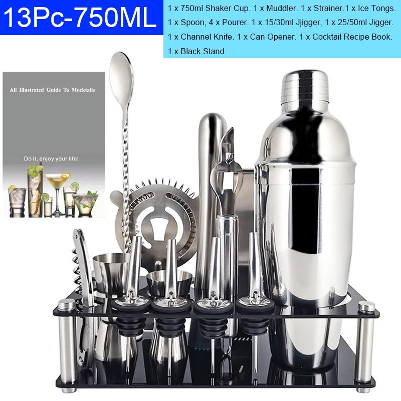 13Pcs/Set Stainless Steel 550ml/750ml Cocktail Shaker Mixer Kit Bar ...