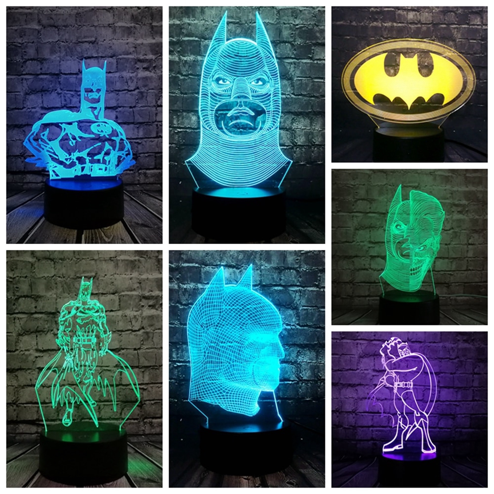 Bat Batman Mask 3D LED Night Light Multicolor RGB Bulb USB Lamp Baby ...