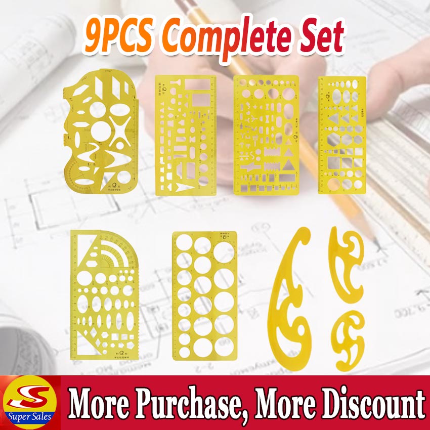 9PCS/Set Professional Architectural Template Ruler Drawings Stencil ...