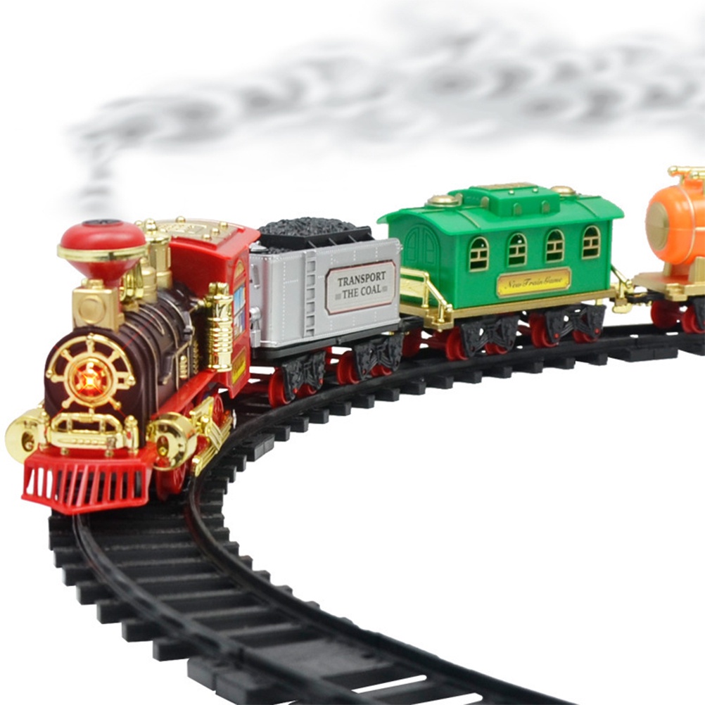 Electric Steam Train Toy Railway Car Racing Track With Carriage Sound ...