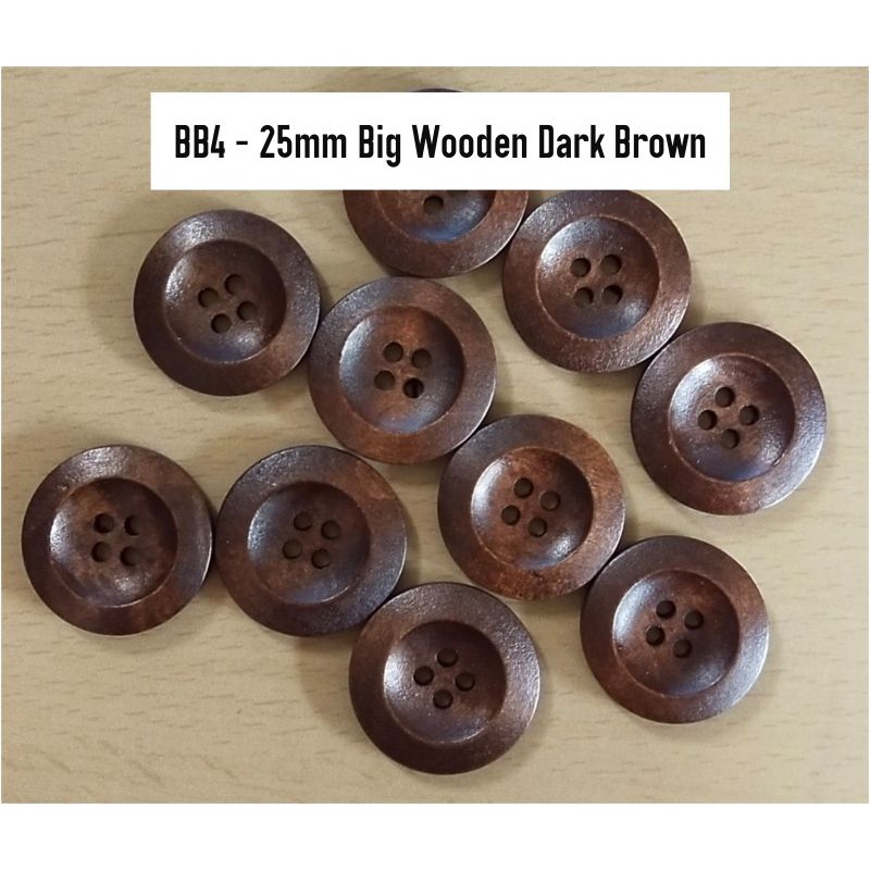 10 pcs/set BB4 - 25mm Big Wooden Dark Brown Buttons | Shopee Philippines