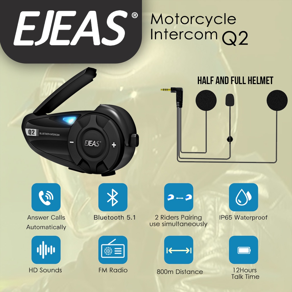 EJEAS Q2 Handsfree Interphone Bluetooth-compatible Intercom Helmet ...