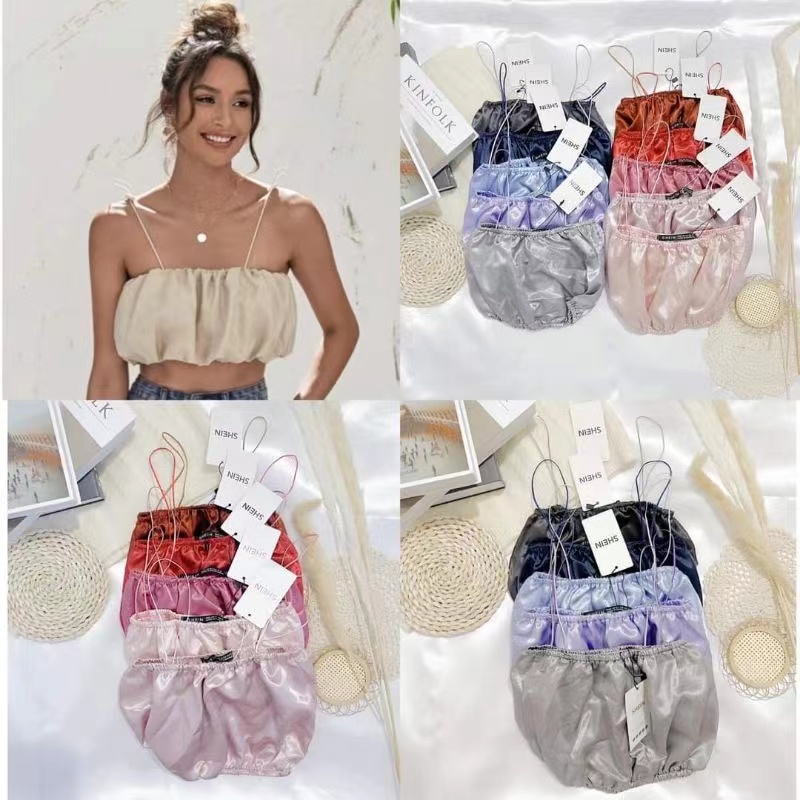 Serenity Cloud Silk String Strap Ruched Bust Cami Crop Top | Shopee ...