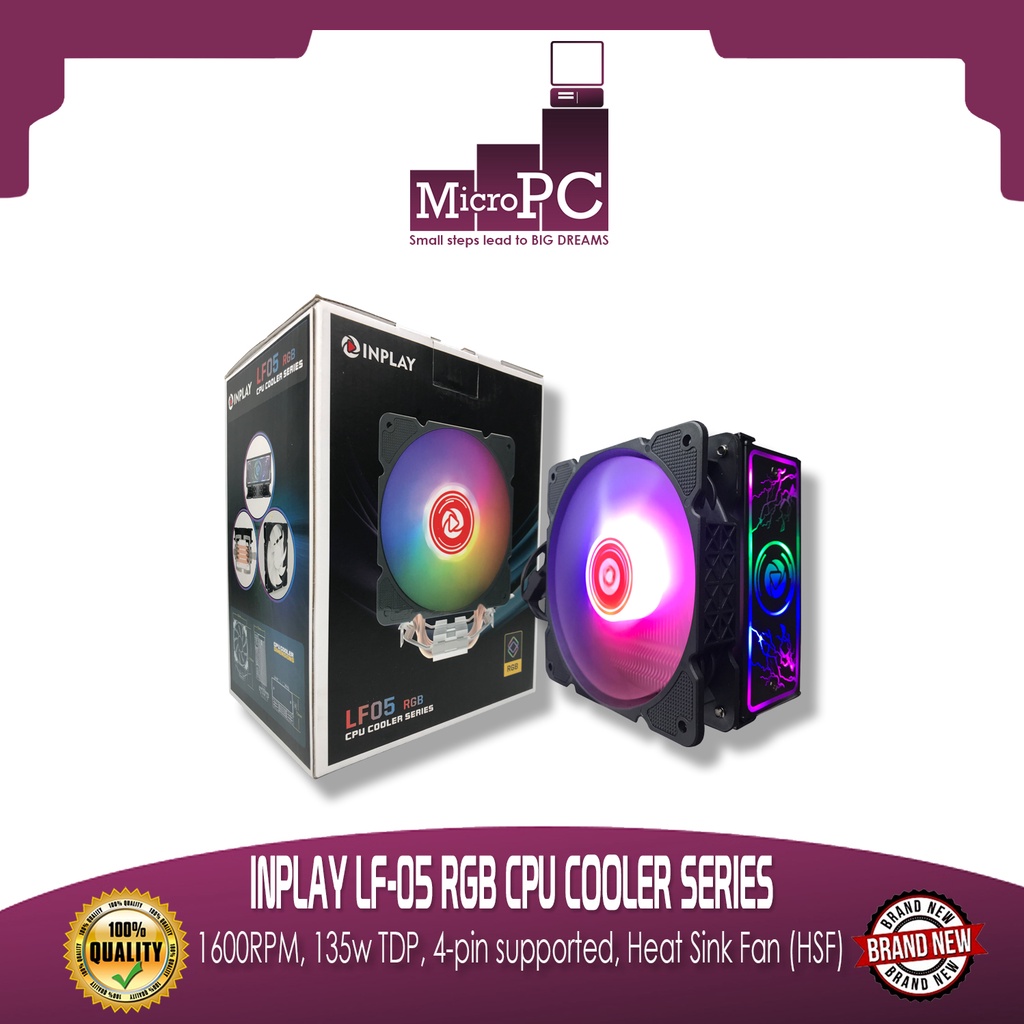 INPLAY LF-05 RGB CPU COOLER SERIES, 1600RPM, 135w TDP, 4-pin supported ...