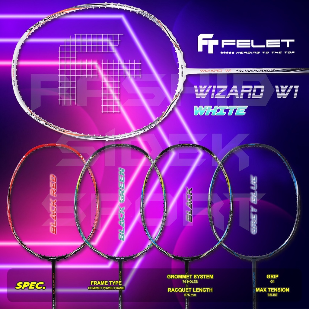 Felet Wizard W1 [String&Grip] 4u 82gram 35Lbs Racket Badminton Racket ...