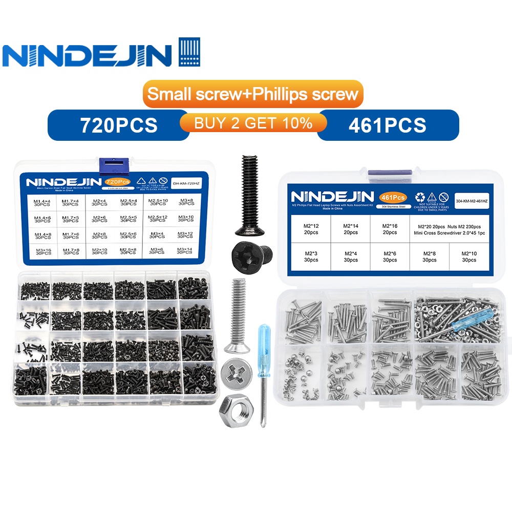 NINDEJIN 720pcs+461pcs Countersunk Flat Head Phillips Machine Screw Set ...