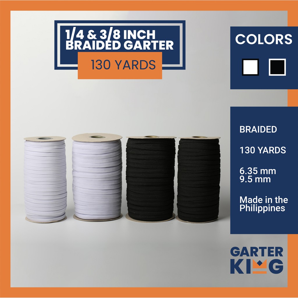 1/4 and 3/8 BRAIDED GARTER 130 yards BLACK & WHITE ELASTIC usually for ...