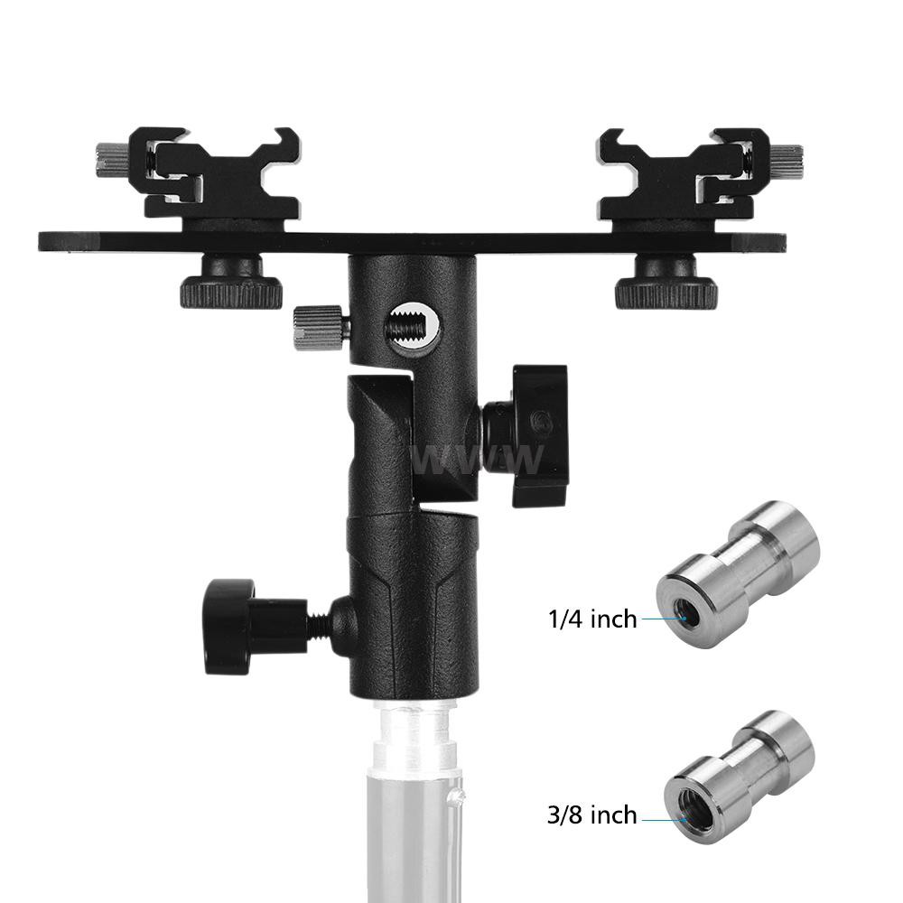 T-shaped Dual Flash Bracket Flash Speedlite Stand with 2 Cold Shoe ...