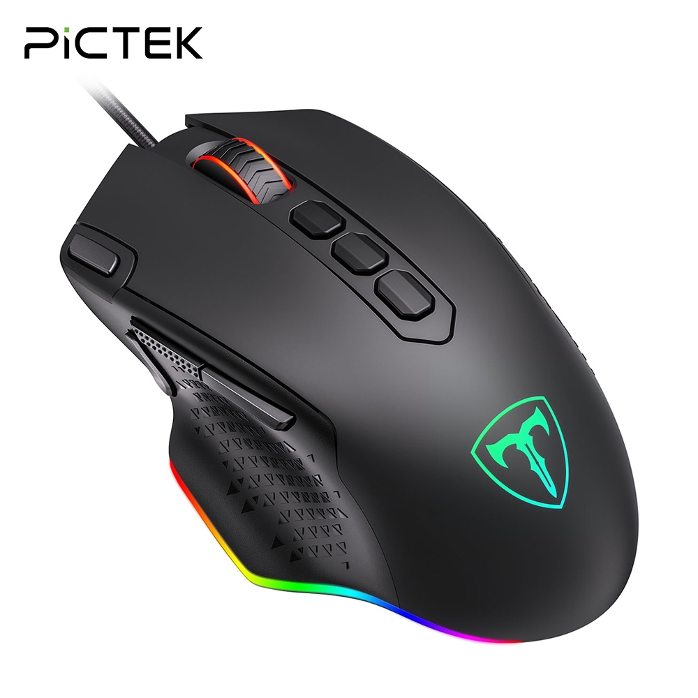 PICTEK Gaming Mouse 10 Programmable Buttons Wired 12000 DPI RGB Backlit ...