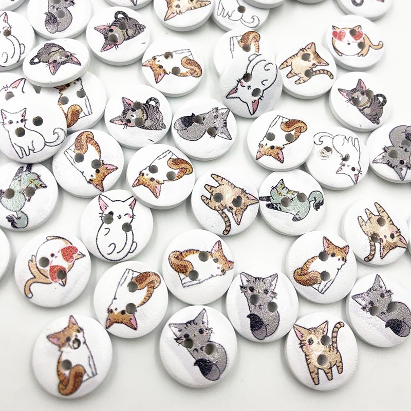 New 100Pcs 15mm Cat Wood Buttons Sewing Kid's Craft Mix Lots ...