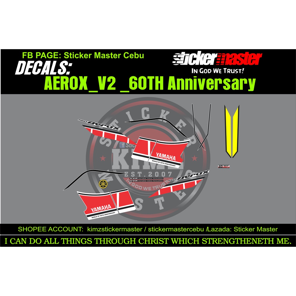 AEROX V2 STOCK DECALS 60TH ANNIVERSARY | Shopee Philippines