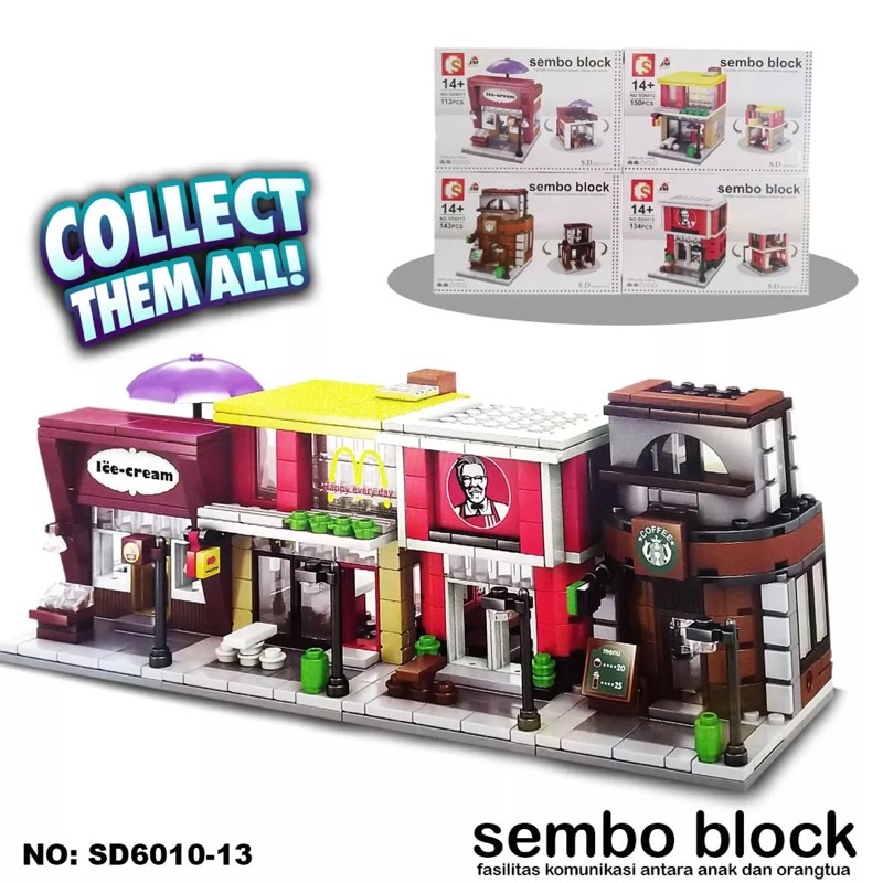 Sembo Blocks City Street Building Restaurant Food Candy Store Ktv Pizza ...