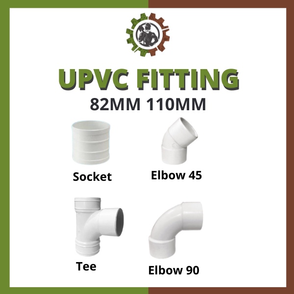UPVC Pipe Fitting Paip UPVC Socket Tee Elbow45 Elbow90 82MM 110MM ...