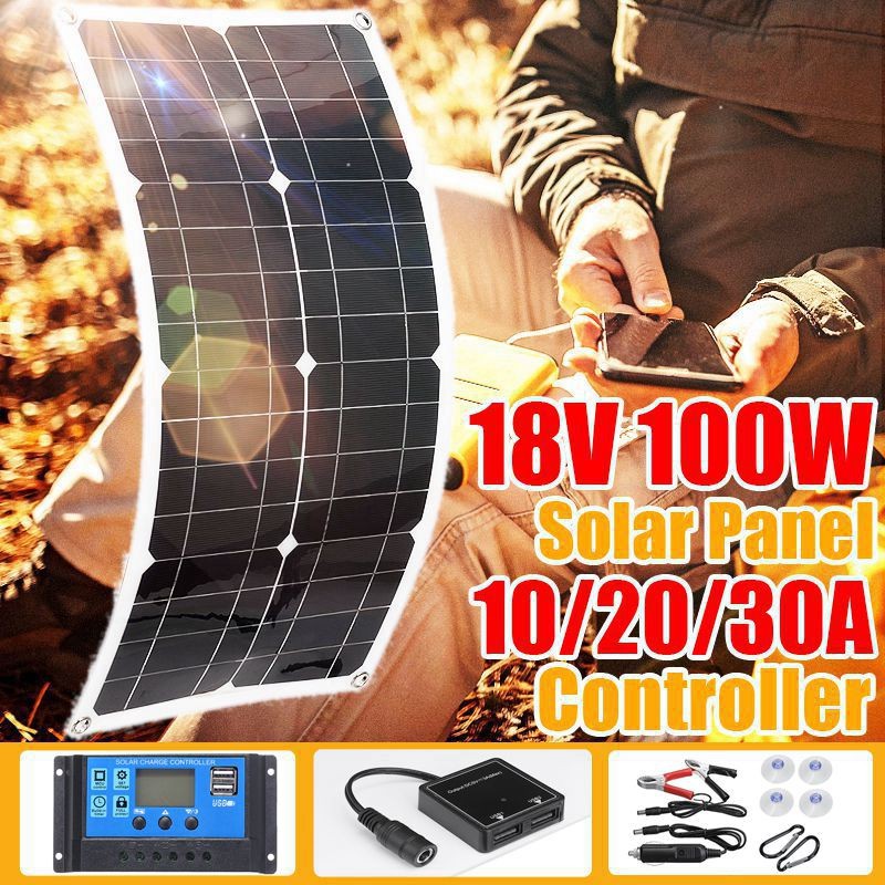100W 18V Solar Panel with 10A/20A/30A/40A/50A/60A/100A Solar Charger Controller 12V 24V PWM Dual ...