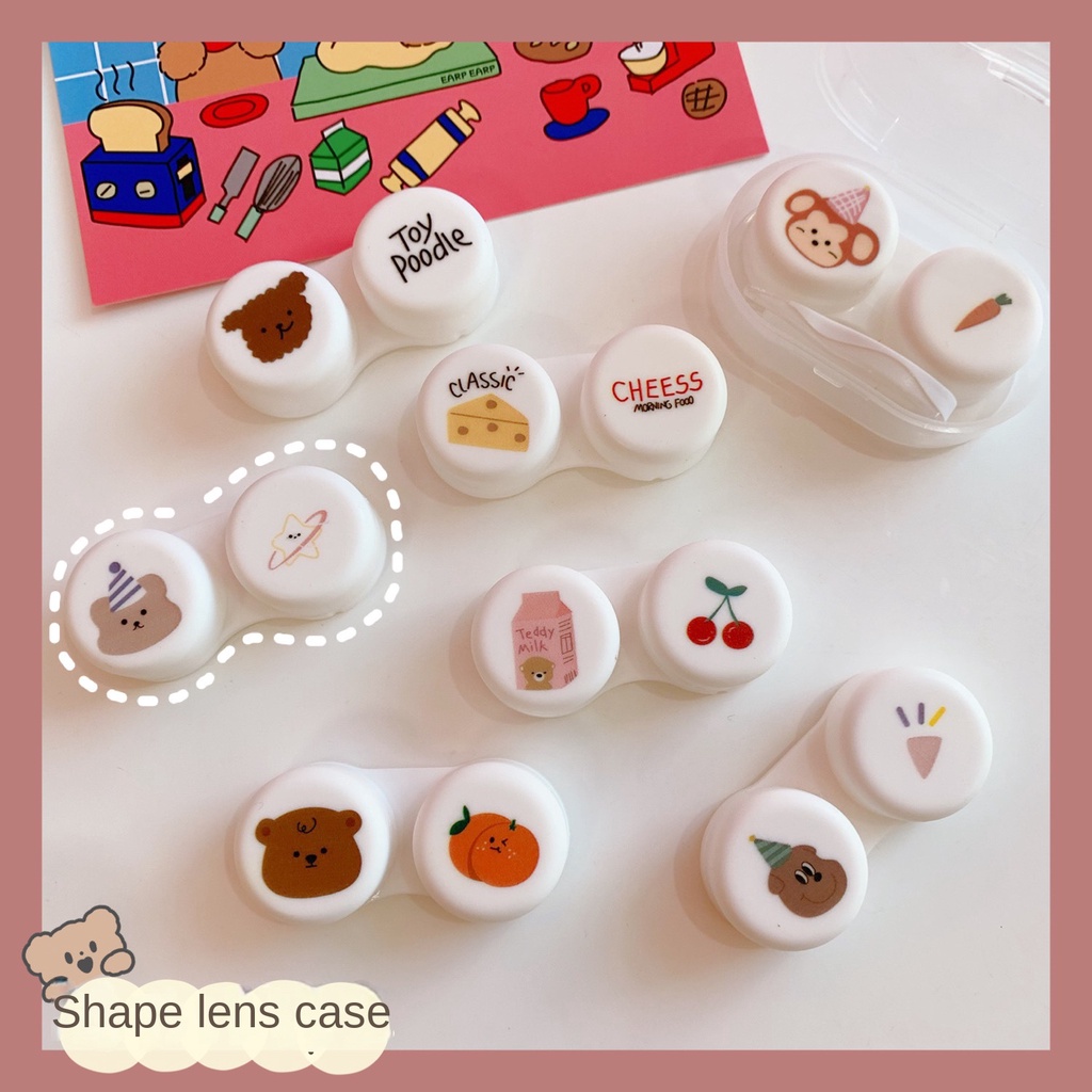 Simple Cute Bear Cosmetic Contact Case Cartoon Lens Companion Double ...