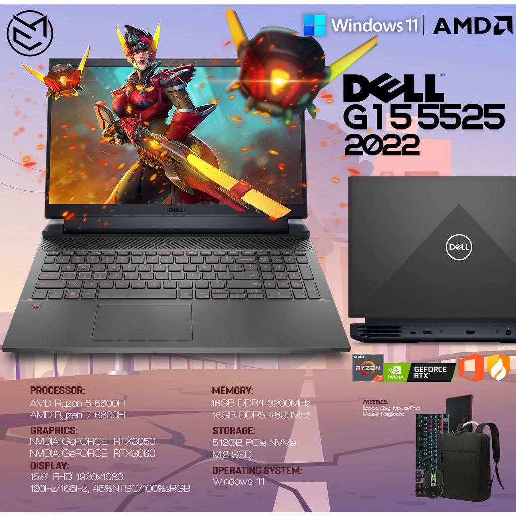 DELL G15 2022 R5 6600H/R7 6800H RTX3050/3060 15.6" FHD 120Hz/165Hz 16GB DDR5 512GB SSD ZZM ...