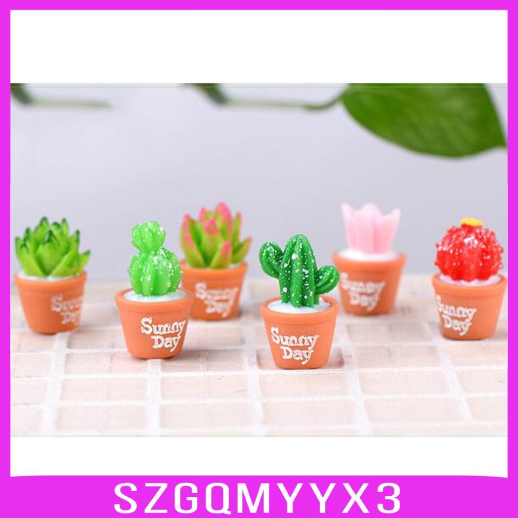 6pcs Mini Artificial Succulent Plants Cute Resin Cactus with Pot ...
