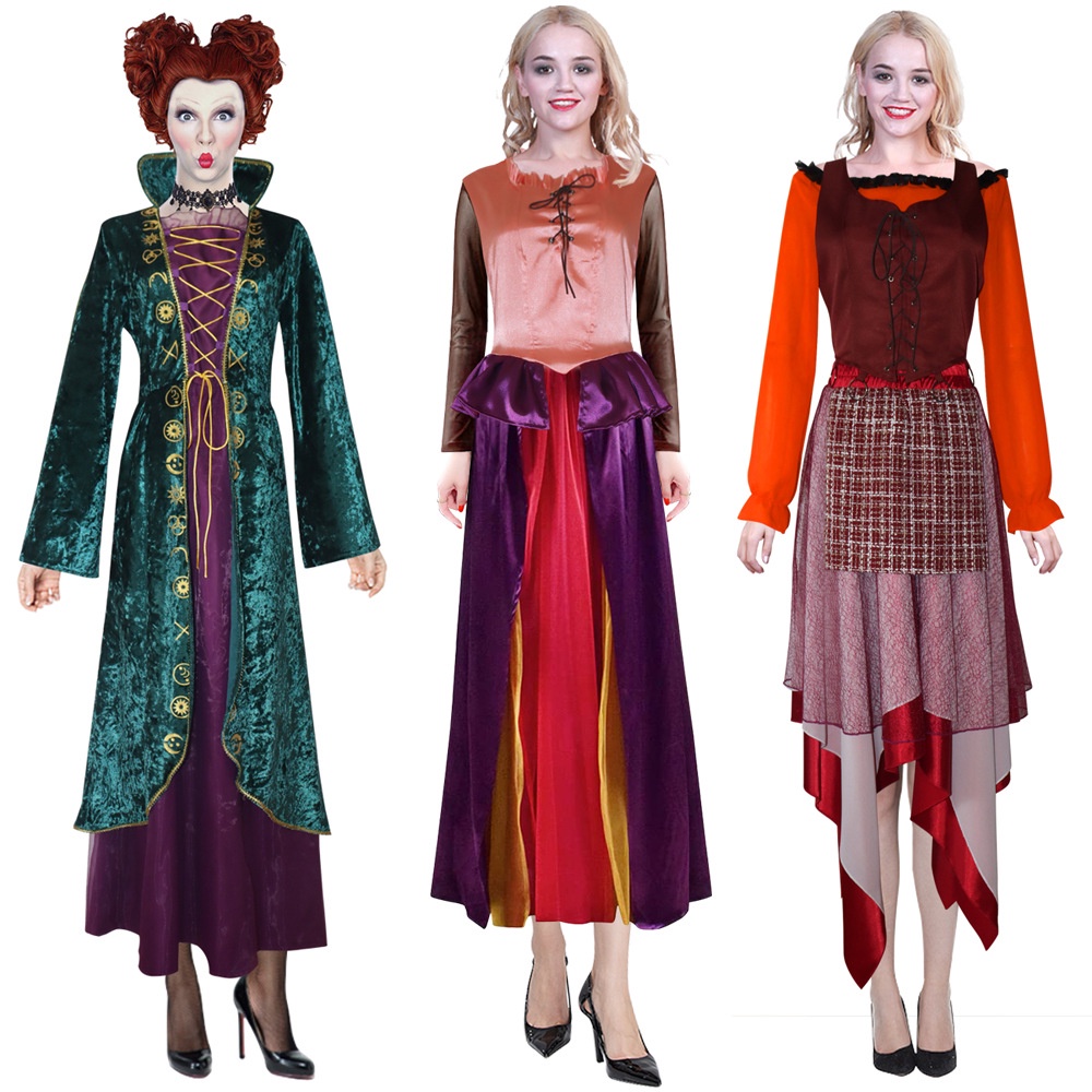 Hocus Pocus 2 Cosplay Costume Gown Witches Middle Ages Long Dresses ...