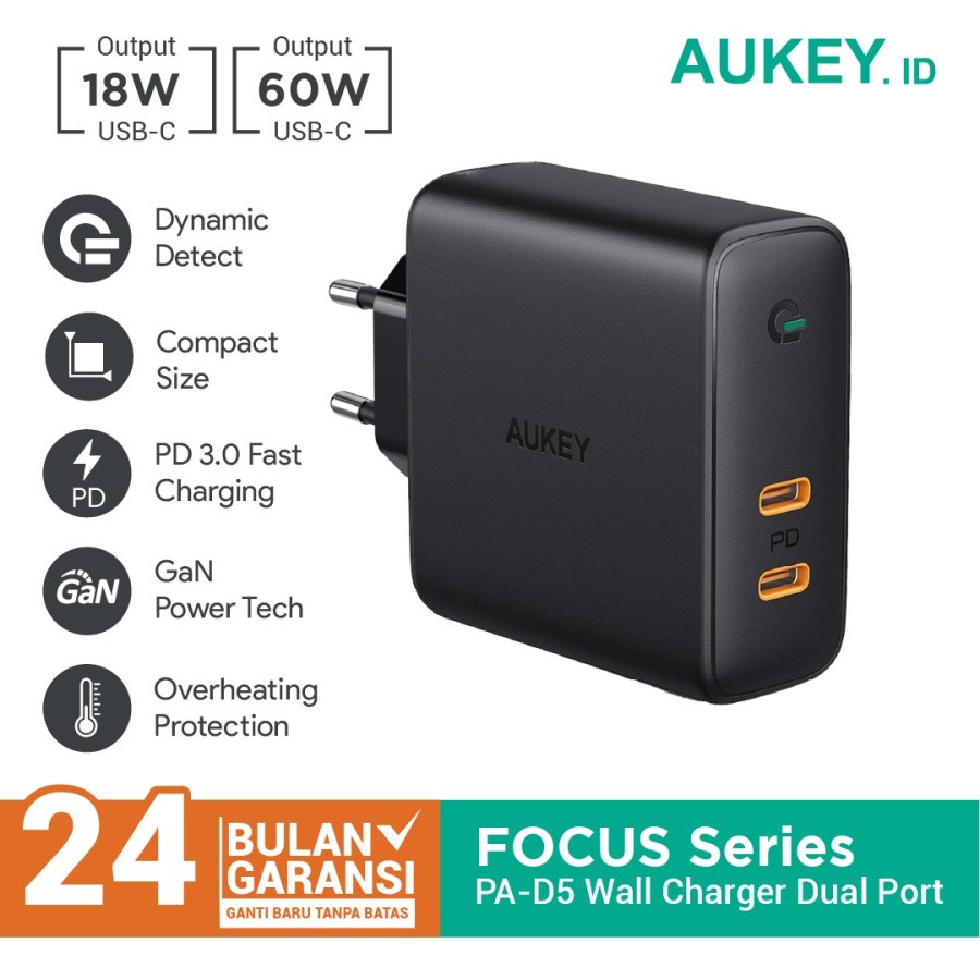 Aukey PA-D5 Dual-Port 60W PD & Dynamic Detect Charger - 500401 | Shopee Philippines