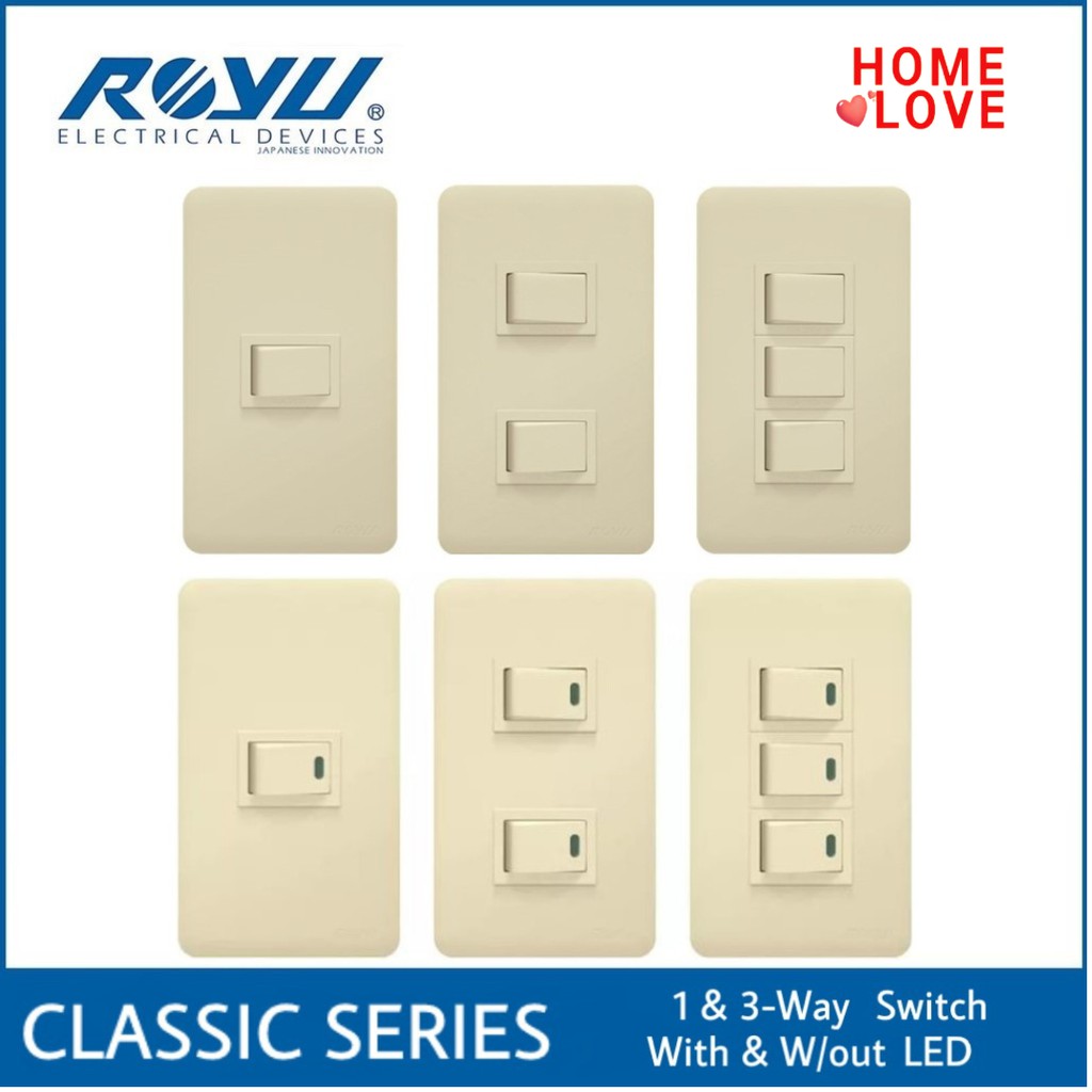 ROYU Classic Series Switch Set 1, 2 & 3 Gang1&3-Way Switch, With & W ...