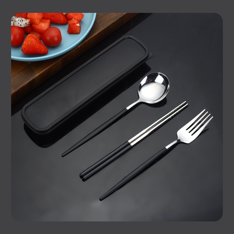 3in1 Korean Stainless Steel Cutlery Set Spoon Chopsticks Fork Metal ...