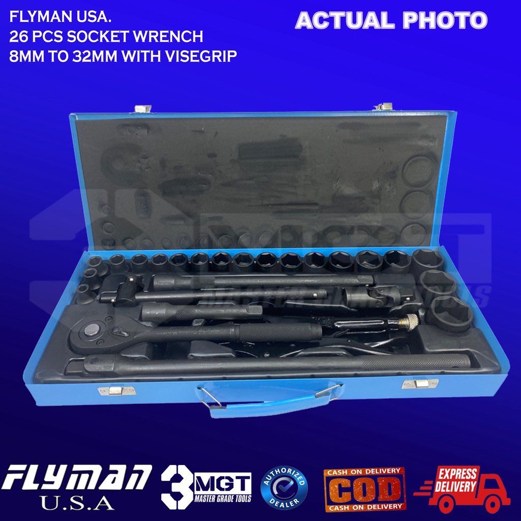 ORIGINAL FLYMAN USA SOCKET WRENCH SET 8 TO 32MM 6POINTS WITH VISEGRIP ...