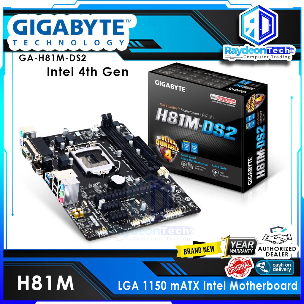Gigabyte H81M LGA 1150 GA-H81M-DS2 Micro ATX Intel 4TH GEN Motherboard ...