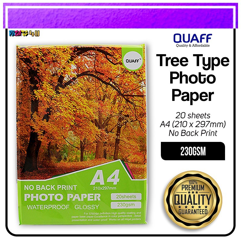 Quaff No Back Print Photo Paper Inkjet Glossy A4 Size 200gsm & 230gsm 20 Sheets Pack | Shopee ...